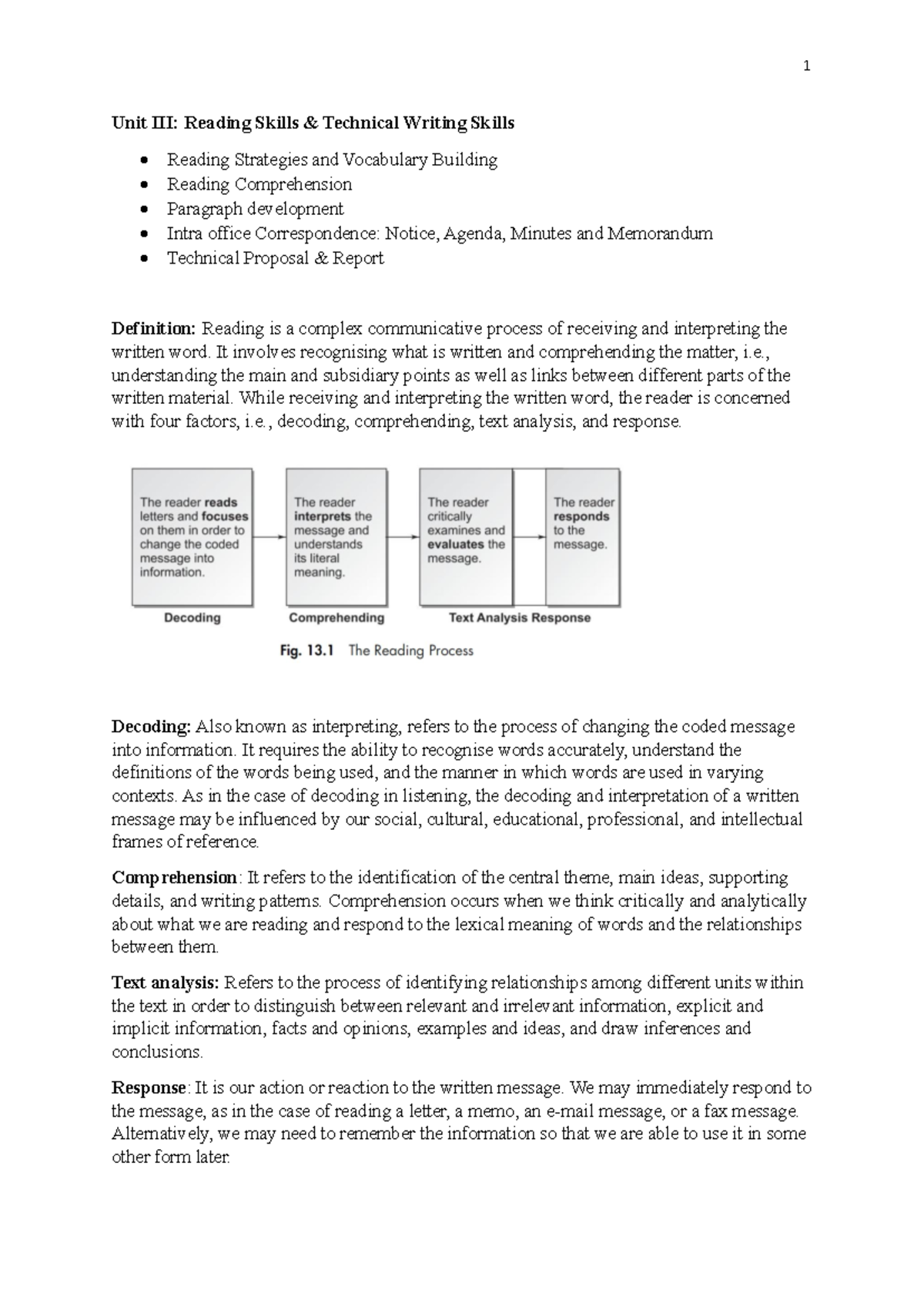 Unit III Notes - For unit 3 revision - Unit III: Reading Skills ...