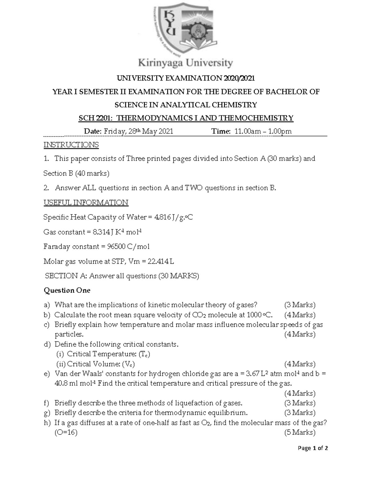 SCS 2211 Automata Theory and Languages Year I Semester II - Page 1 of 2 ...