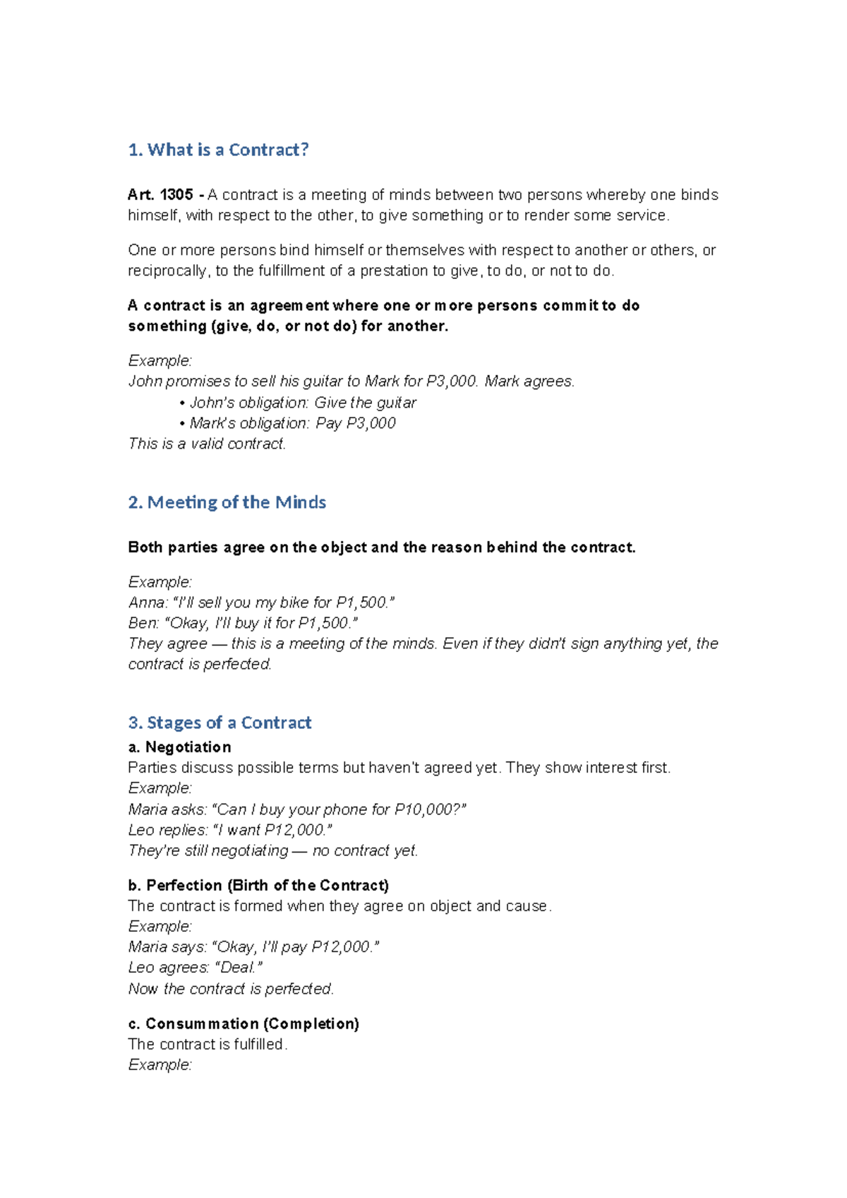 Contracts Reviewer - Obligation and Contract Law Overview - Studocu