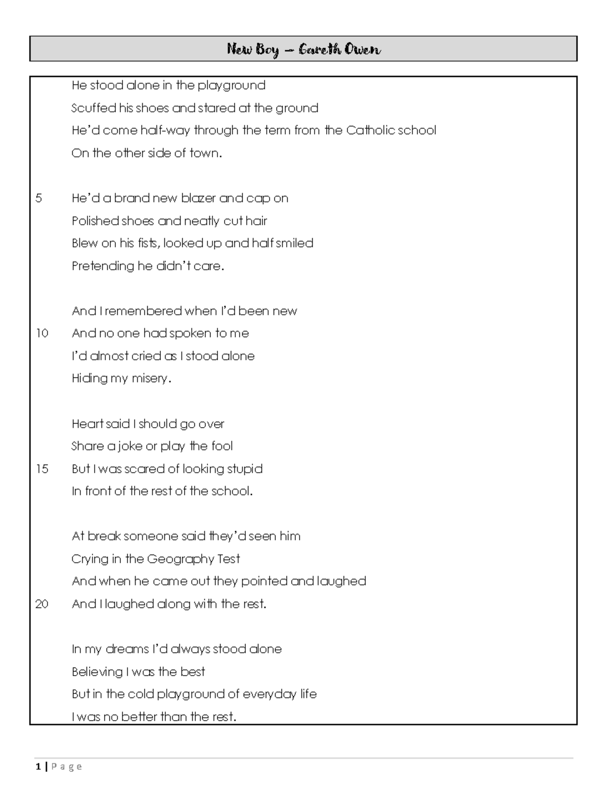 New Boy Poem Analysis + Educator Notes for Teaching - Studocu
