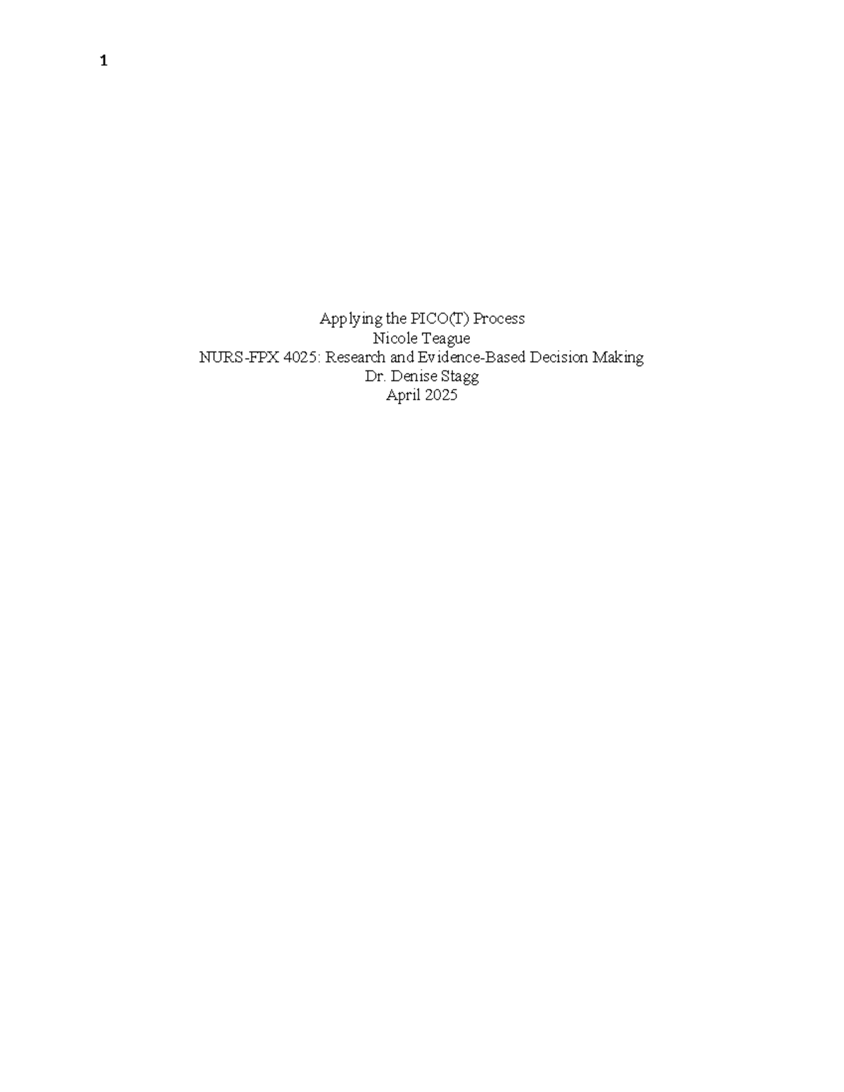 FPX 4025: Applying the PICO(T) Framework in DKA Management - Studocu