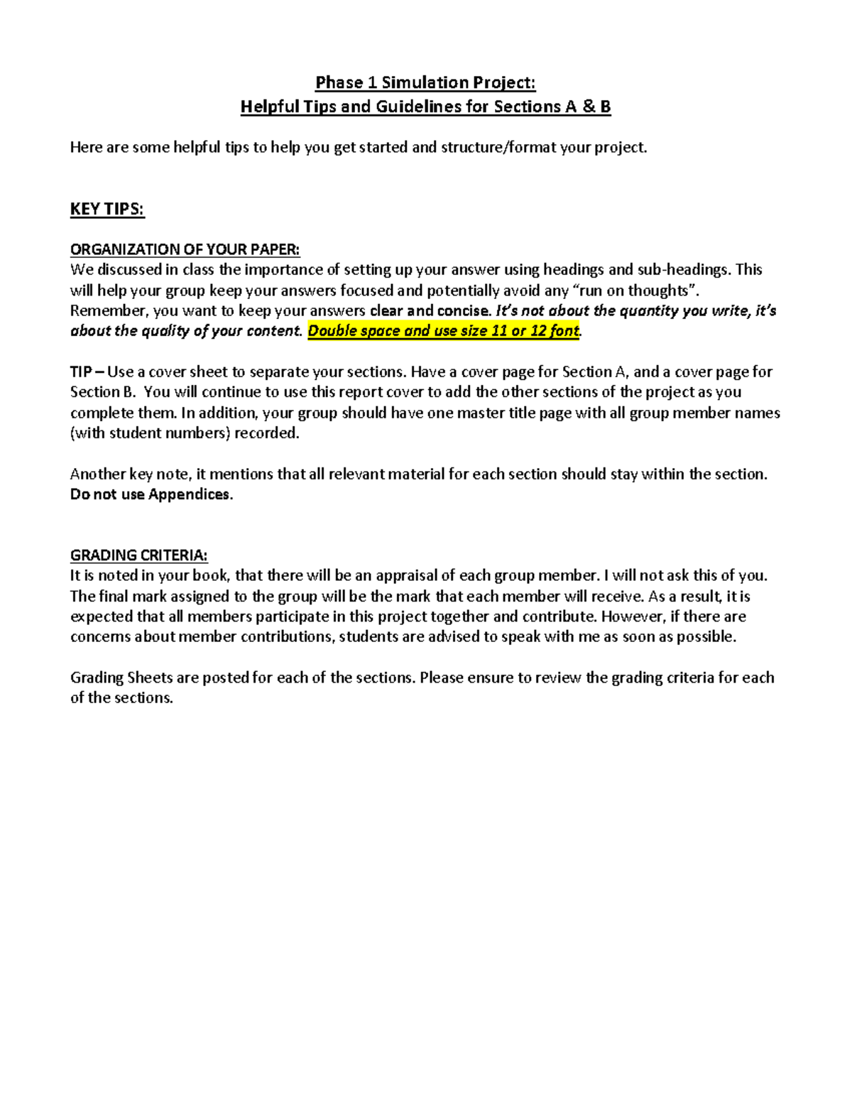 Phase 1 Simulation Project: Tips for Sections A & B - Duplox Analysis ...