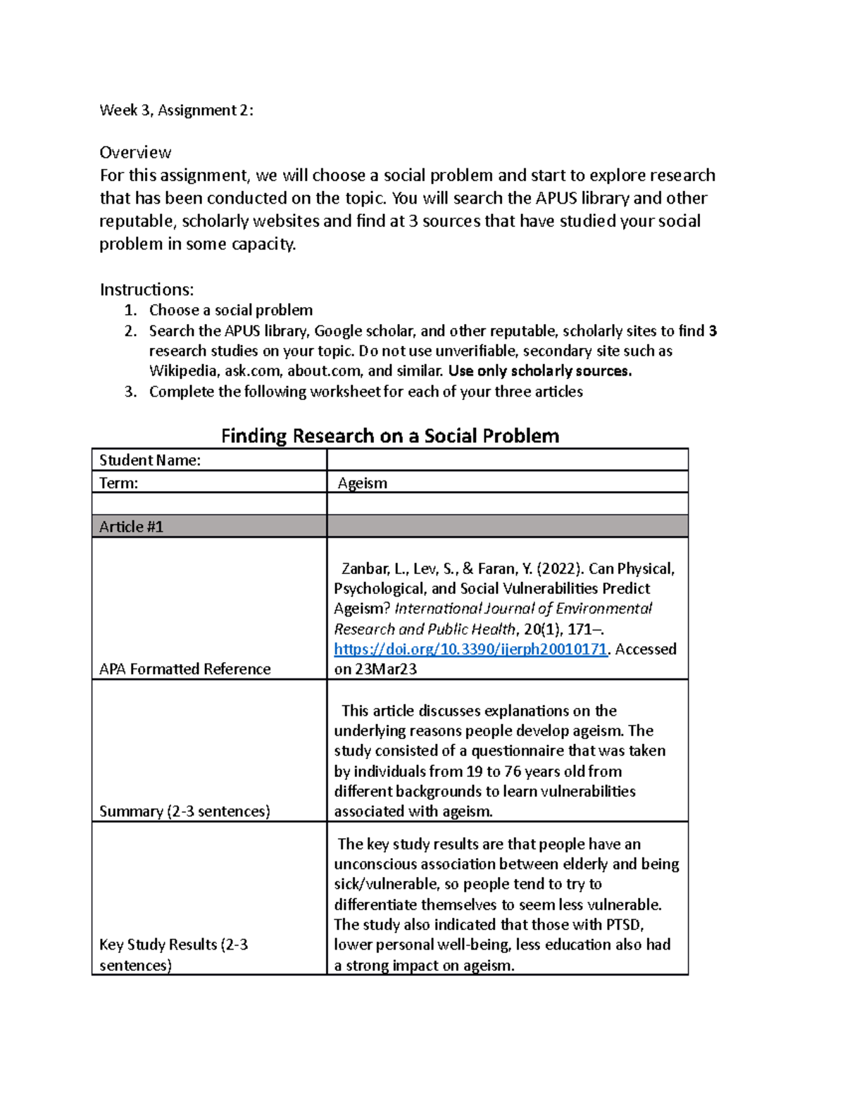 Assignment 2 (Week 3) Finding Sources - Week 3, Assignment 2: Overview ...