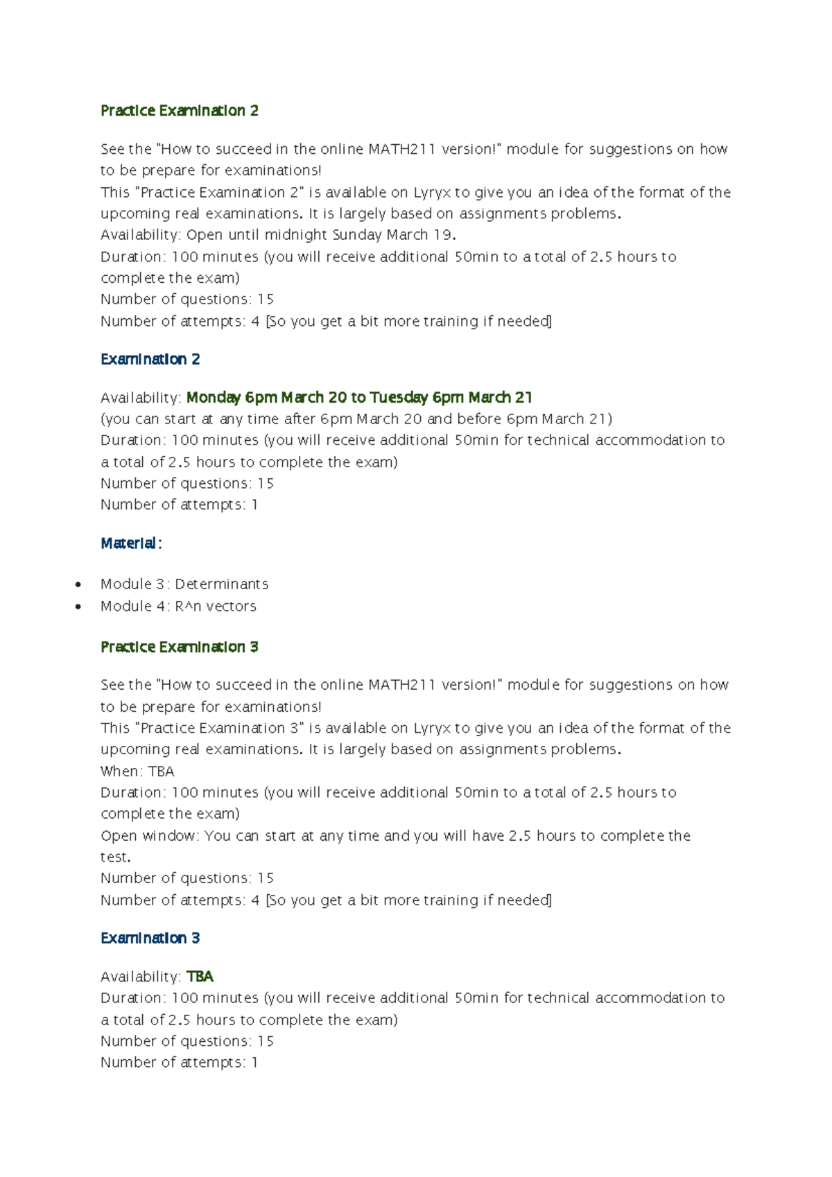 Math 211 Course outline - Practice Examination 2 See the "How to succeed in the online MATH211 ...