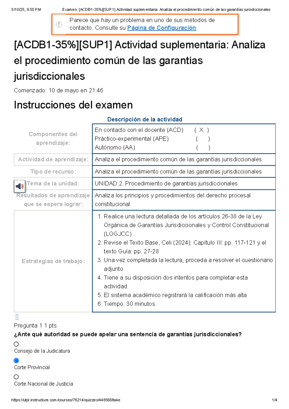 Examen [ACDB 1-35%][SUP 1]: Análisis del Procedimiento de Garantías ...