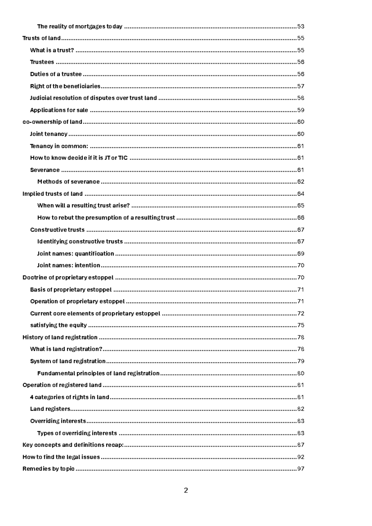 Law Notes: Mortgages, Trusts, and Land Registration (Course Code ...