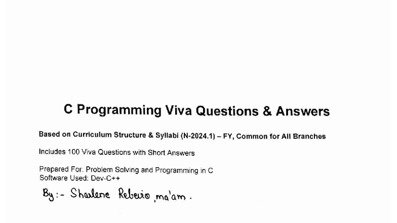 C Programming Viva Questions & Answers - CP101 - Studocu
