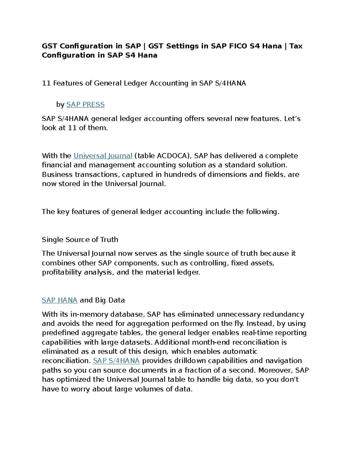 11 Key Features of General Ledger Accounting in SAP S4 HANA - Studocu