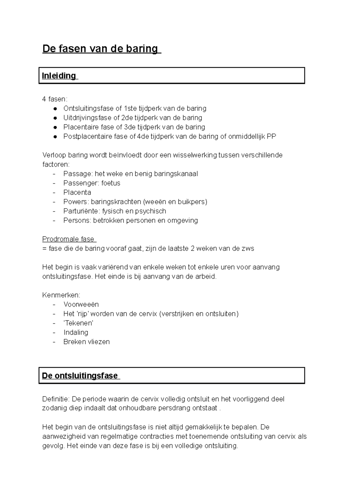Fasen van de Baring: Een Overzicht van 4 Belangrijke Fasen - Studocu