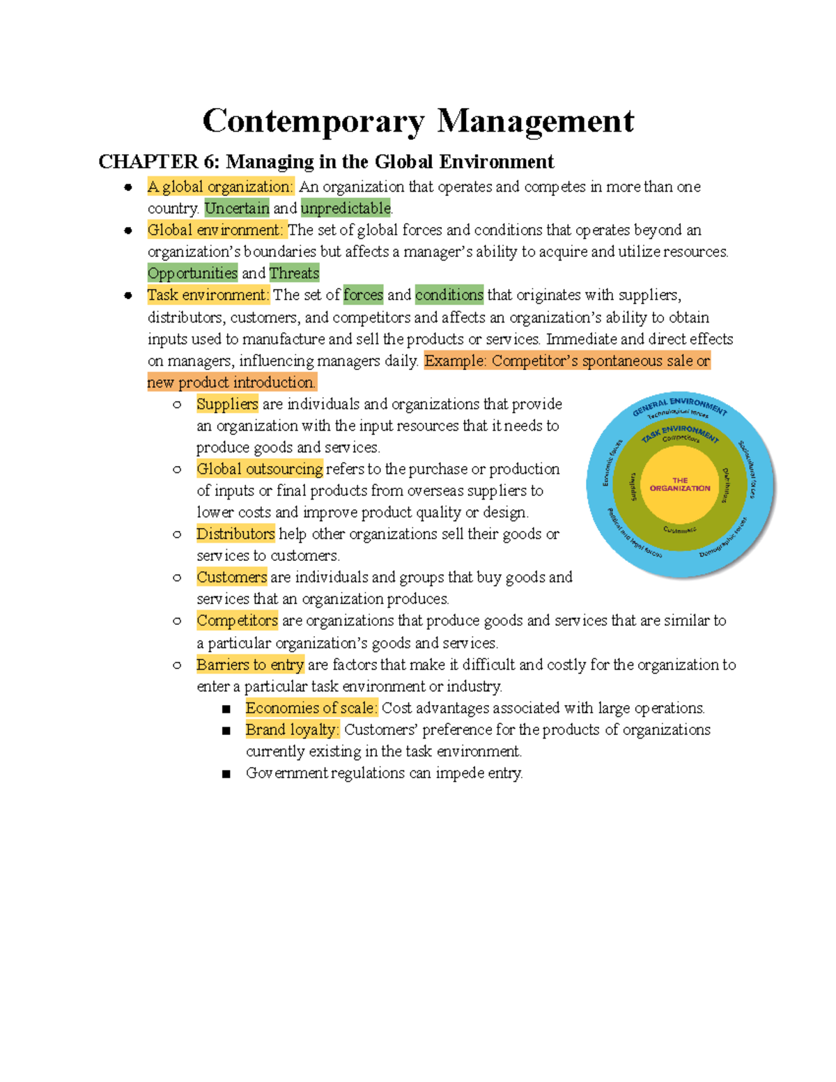 Contemporary Management CH 6: Managing in the Global Environment - Studocu