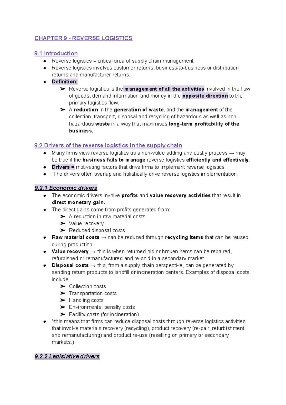 OBS 9: Reverse Logistics in Supply Chain Management - Studocu