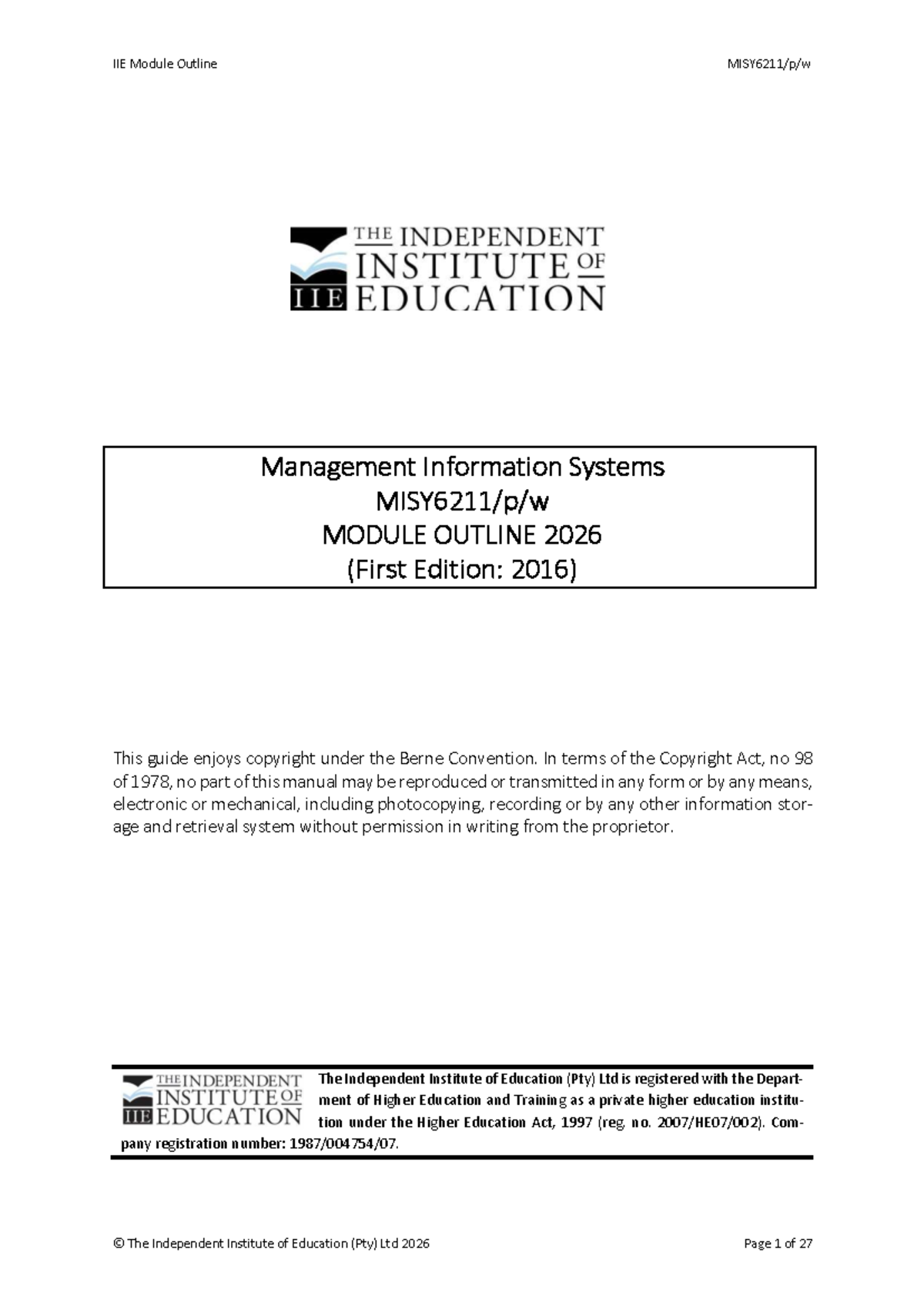 MISY6211/p/w Module Outline 2026 - Studocu