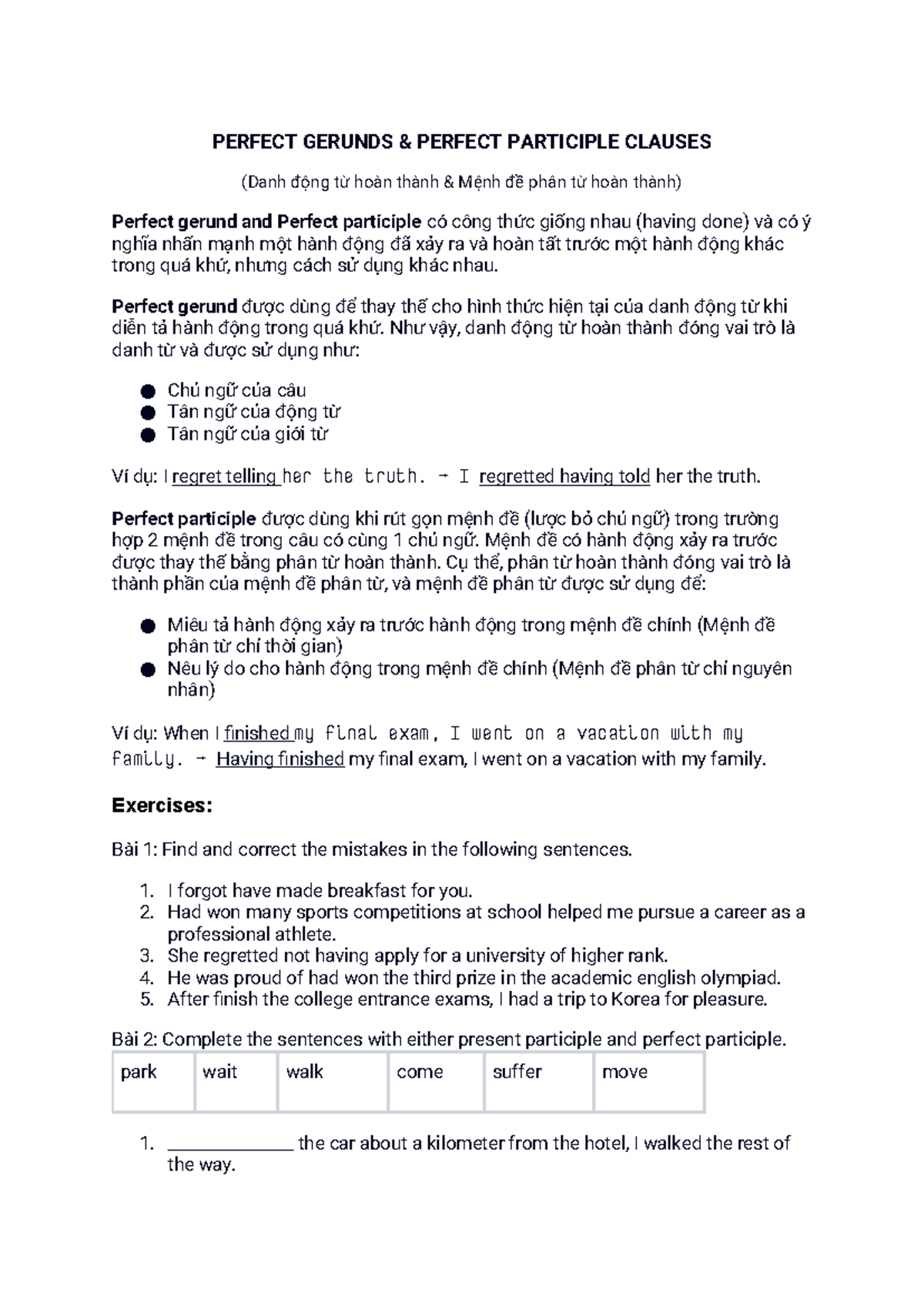 PERFECT GERUNDS & PARTICIPLE CLAUSES: A Comprehensive Guide - Studocu