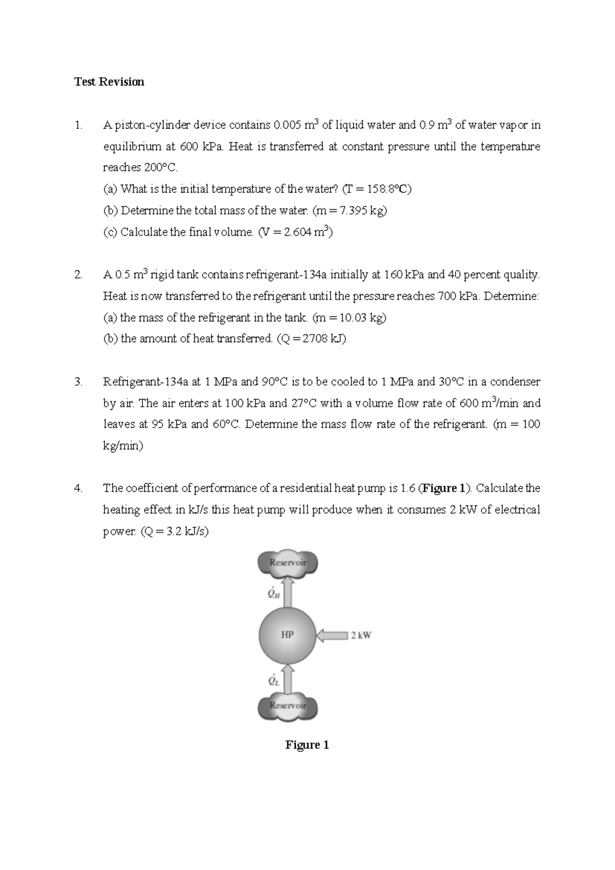 Test Revision 1: Thermodynamics Concepts and Calculations - Studocu