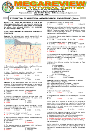 Mega Review Assessment Exam (Geotechnical Engineering) - Assessment Exam 04 Geotechnical ...