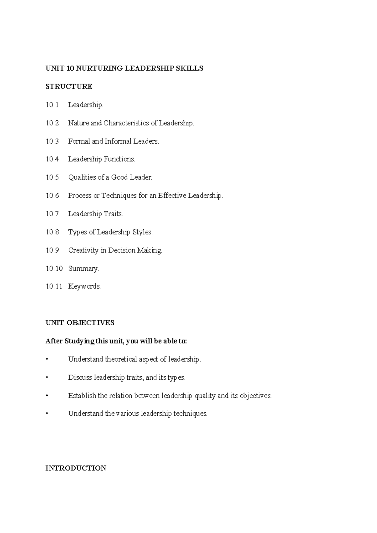 UNIT 10 Nurturing Leadership Skills: Key Concepts & Techniques - Studocu