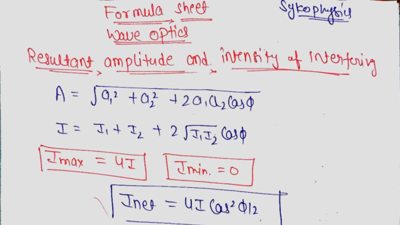 Wave Optics Formula Sheet - Class 12 Physics - Studocu