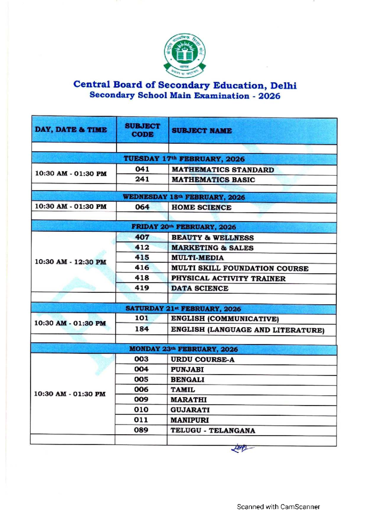 Final Date Sheet for CBSE 2025-26 Examinations - Studocu