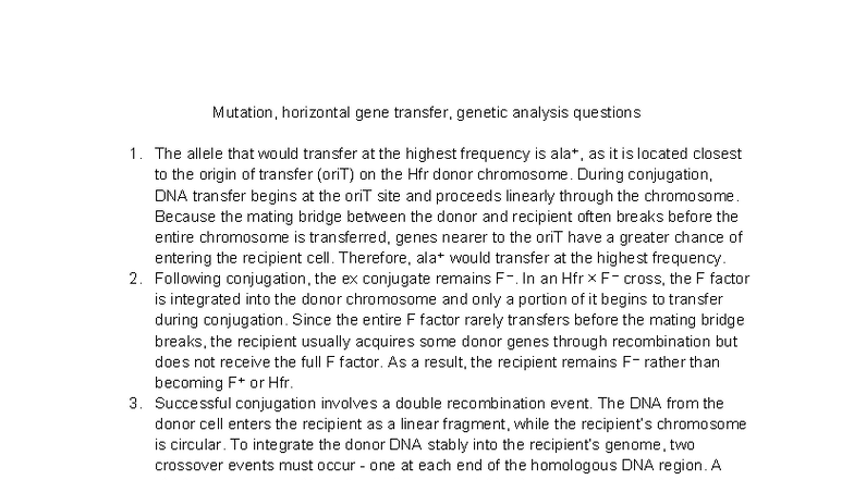 Genetics Tutorial: Mutation & Gene Transfer Analysis Questions - Studocu