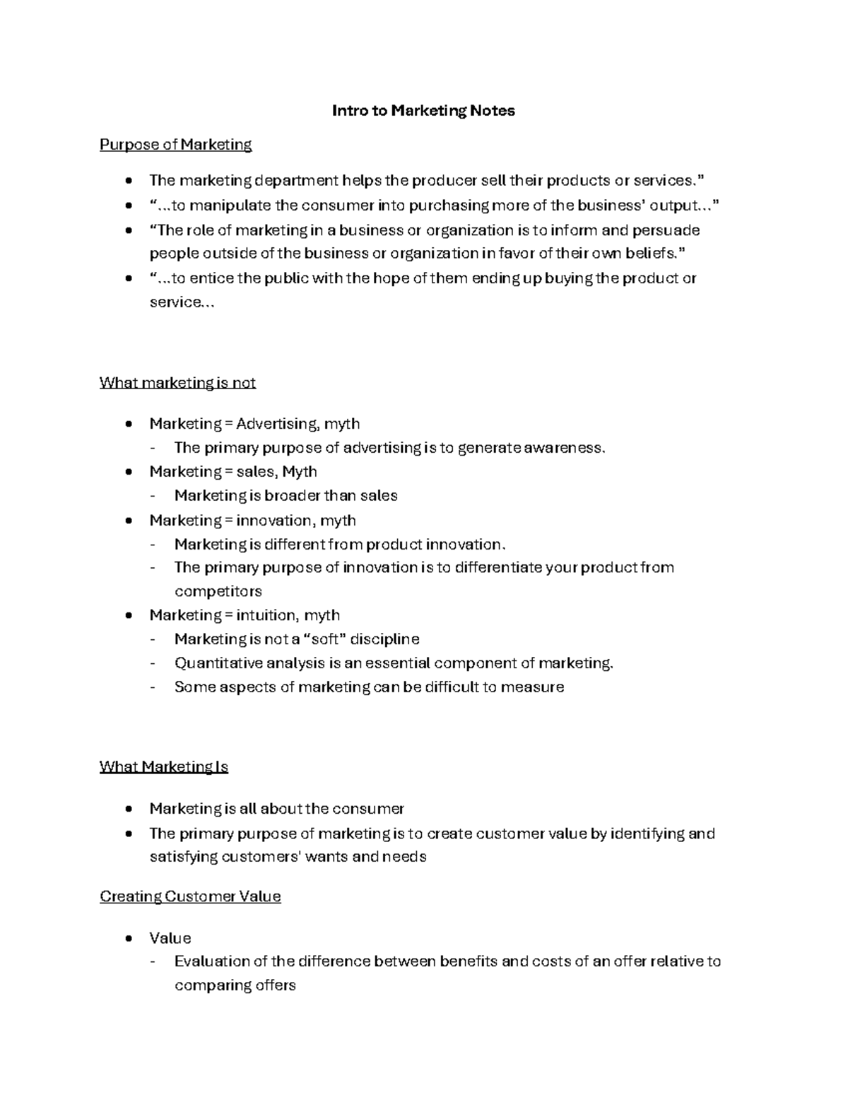 Introduction to Marketing Notes: Key Concepts and Strategies - Intro to ...