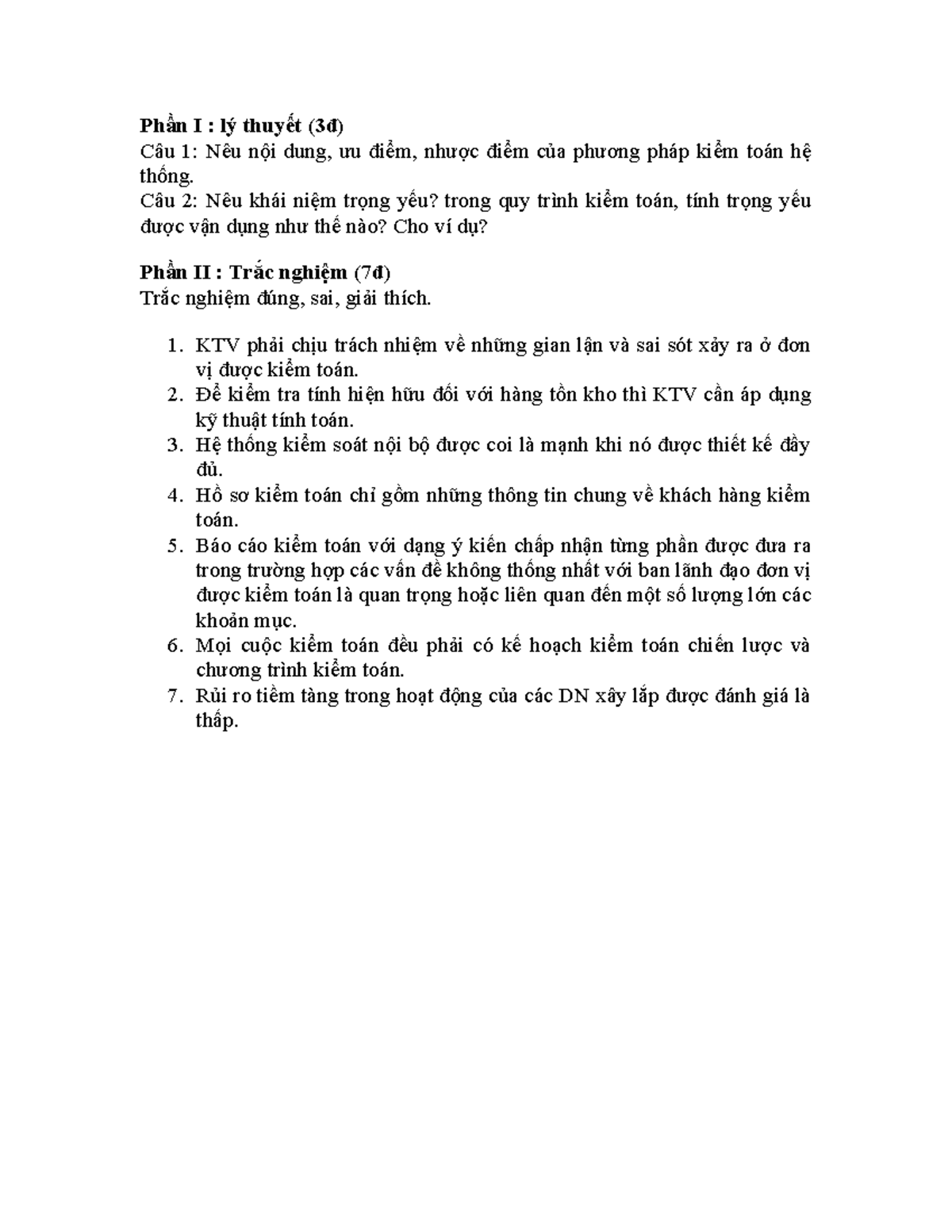 Kiem Toan Can Ban K49: Ly Thuyet & Trac Nghiem Exam Notes - Studocu