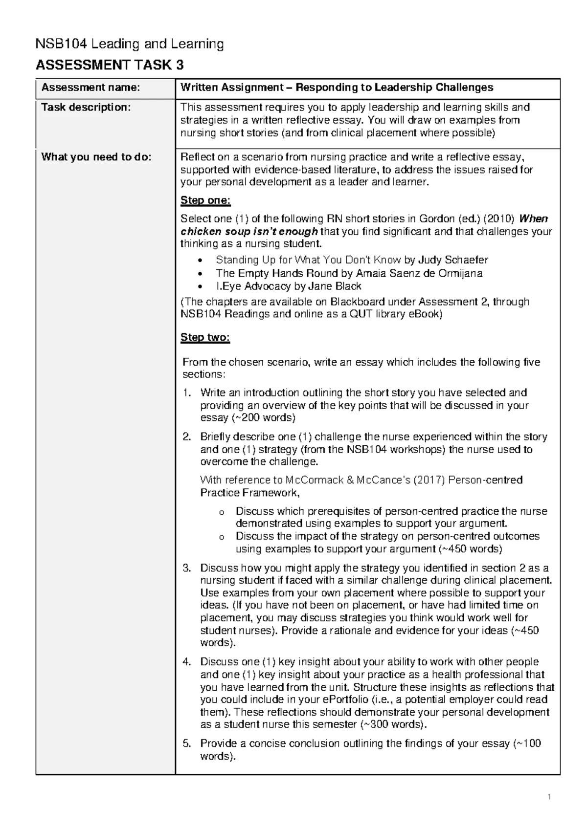 Assignment 2 Task Sheet Final - NSB104 Leading and Learning ASSESSMENT ...