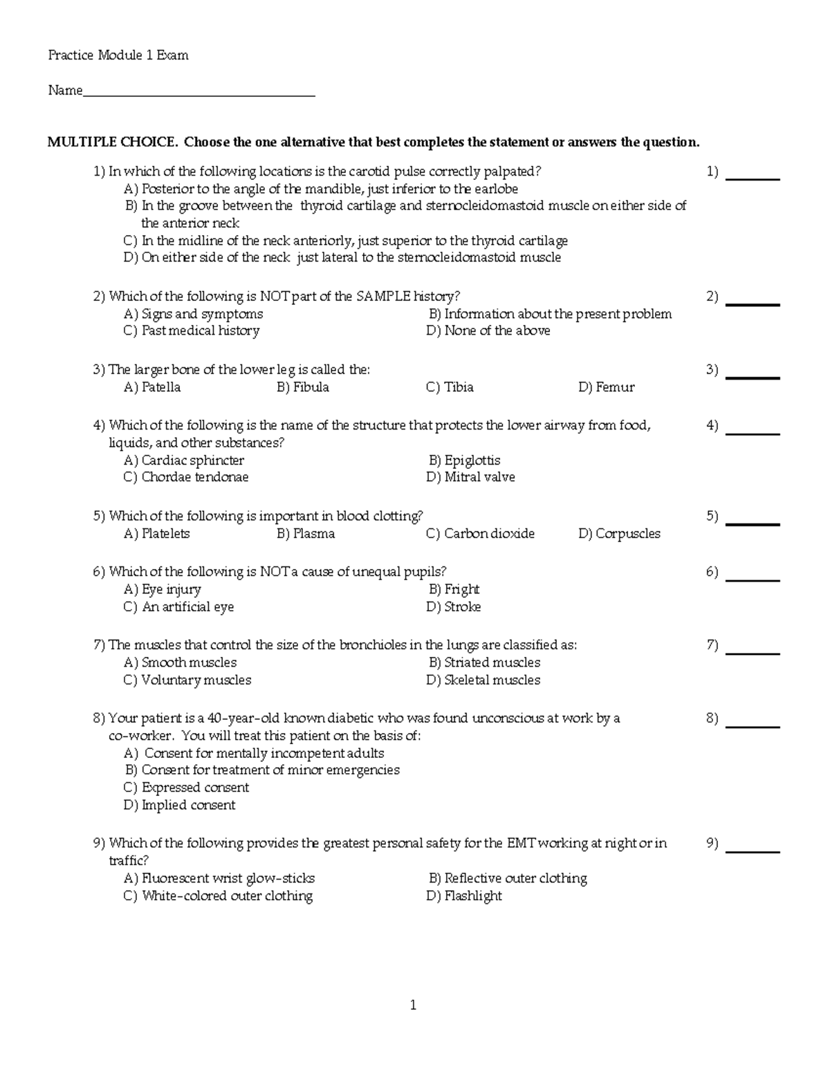 Module 1 Practice - helpful resource for emt students - Practice Module ...