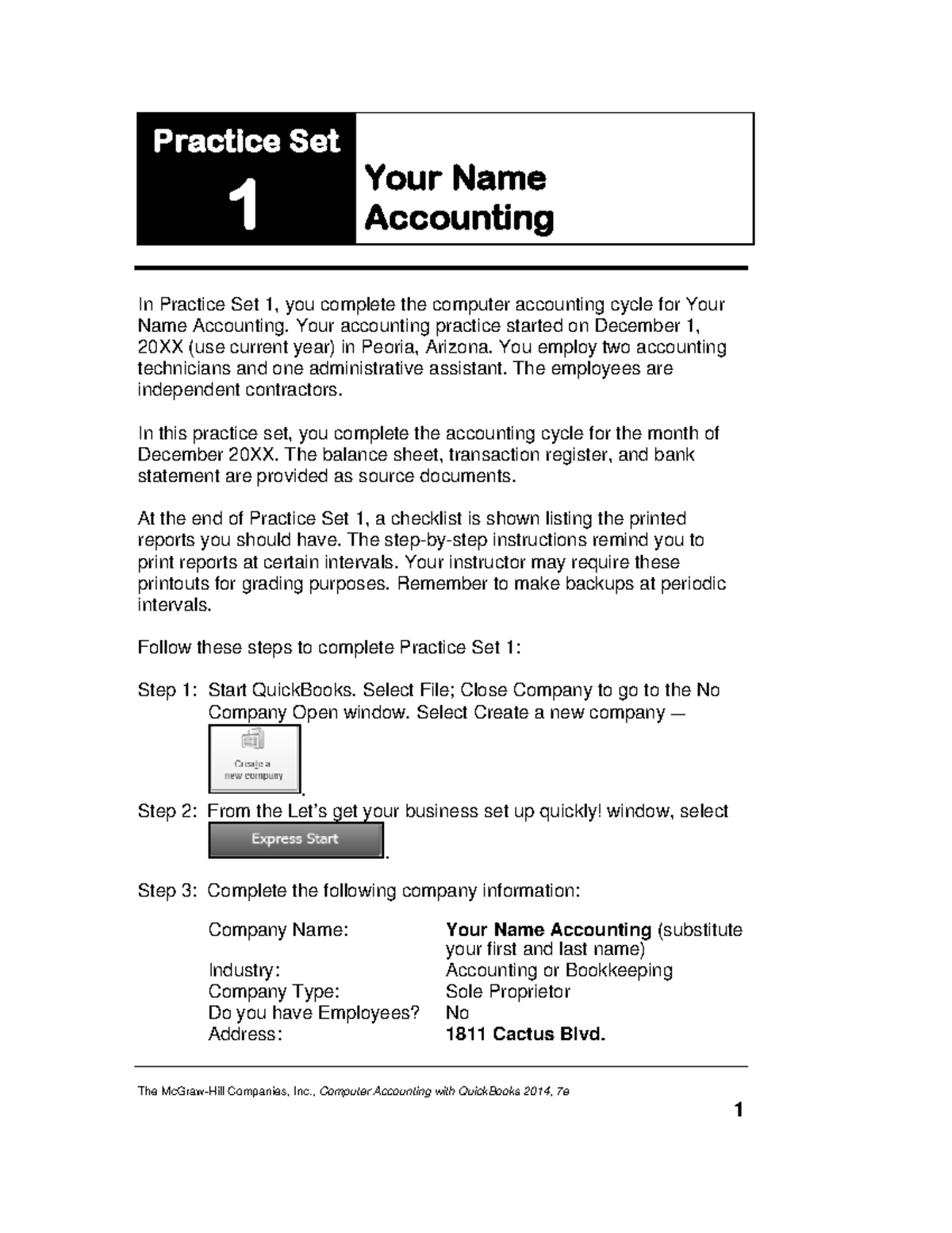 Accounting Practice Set 1: Your Name's QuickBooks Cycle Completion ...