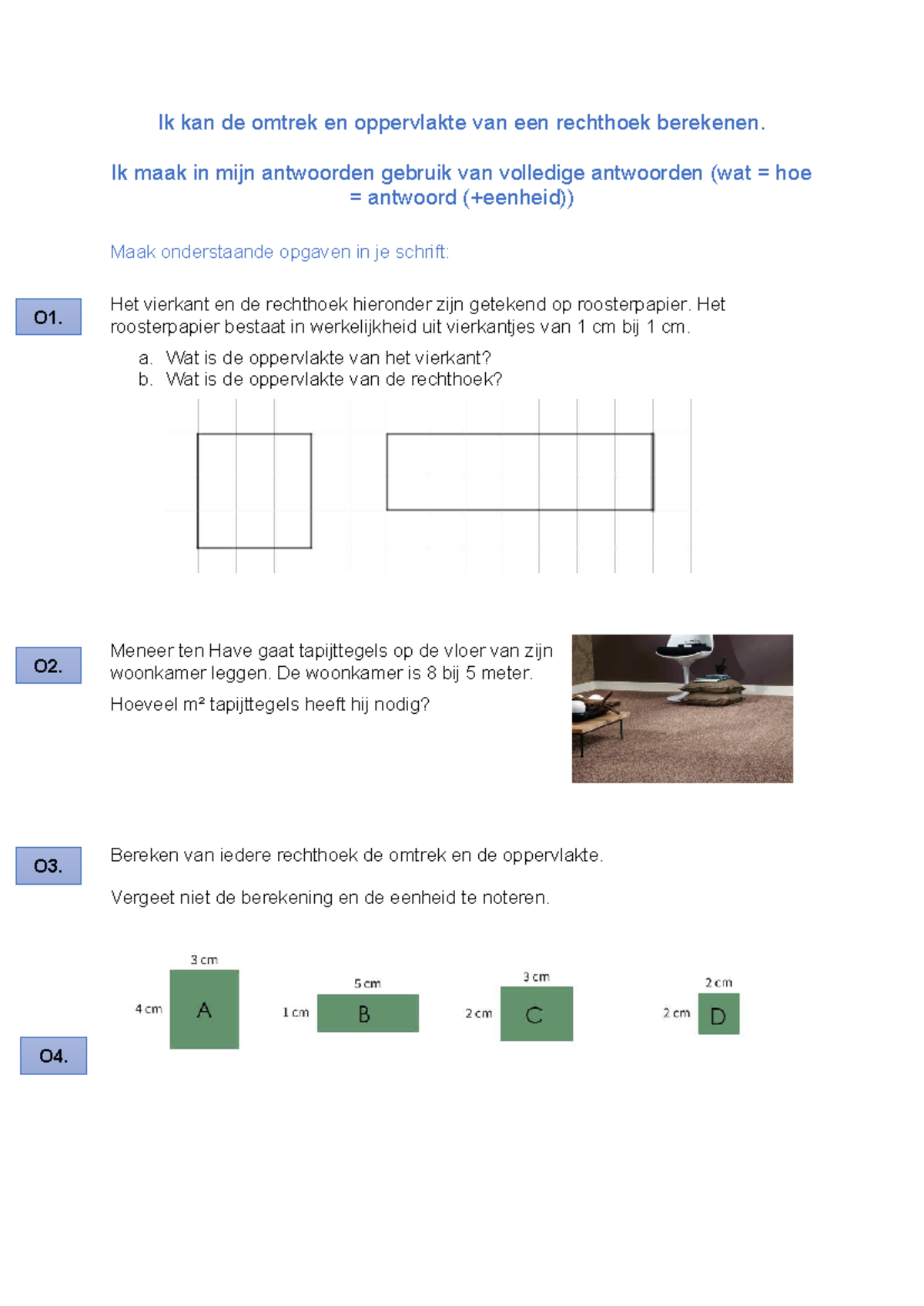 Rechthoek Omtrek en Oppervlakte Berekeningen - Wiskunde 05+1+2+3+4+5 ...