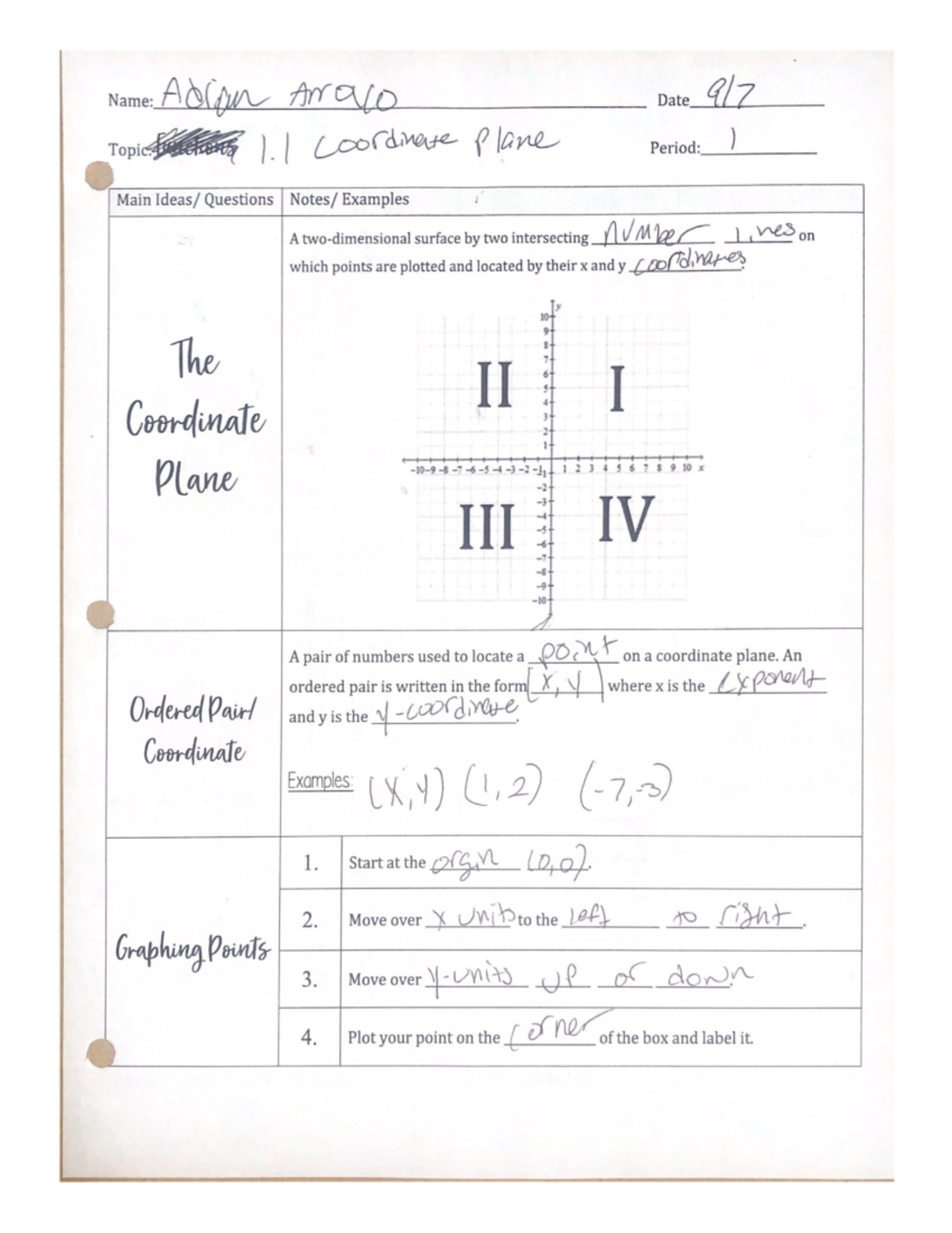 Coordinate Plane Basics - 1.1 Lecture Notes on Coordinates - Studocu