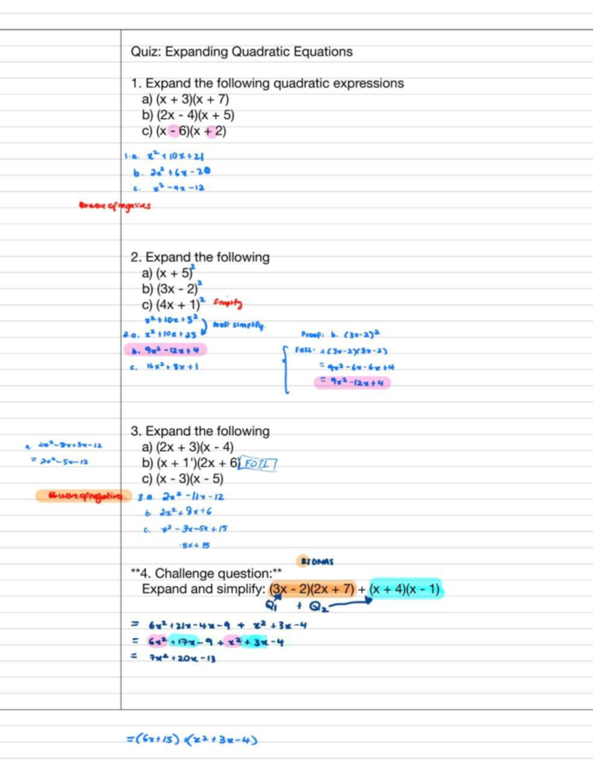 Quiz: Expanding Quadratic Equations and Simplification Techniques - Studocu