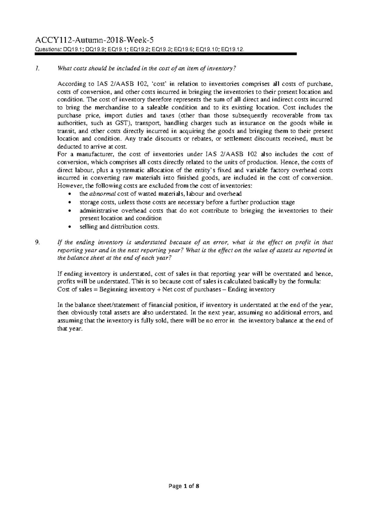 ACCY112-Tutorial Solutions for Week 05: Costing and Inventory Analysis ...