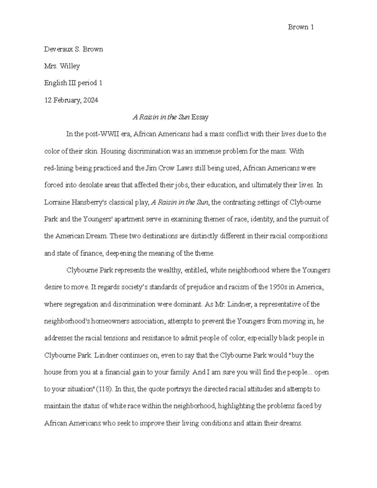 A Raisin in the Sun Essay: Race, Identity, and the American Dream - Studocu