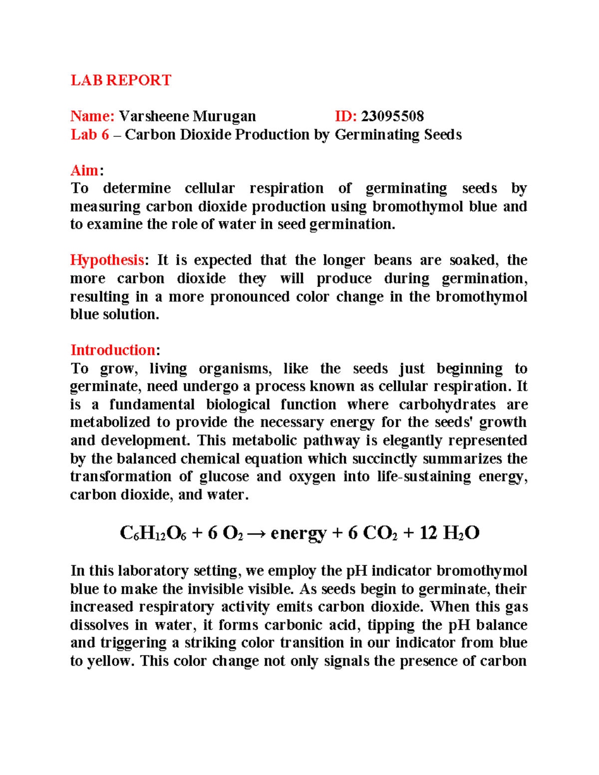 LAB Report 6: Carbon Dioxide Production in Germinating Seeds - Studocu