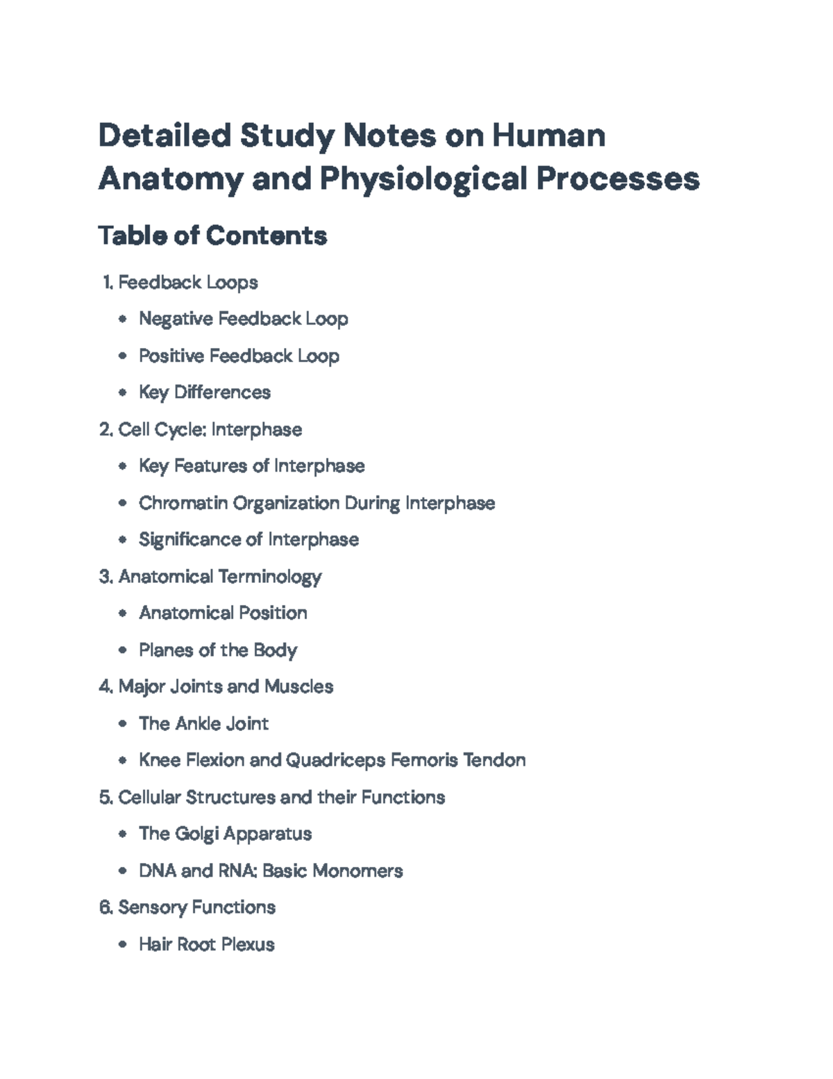 Detailed Study Notes on Human Anatomy and Physiology (BIO 101 ...