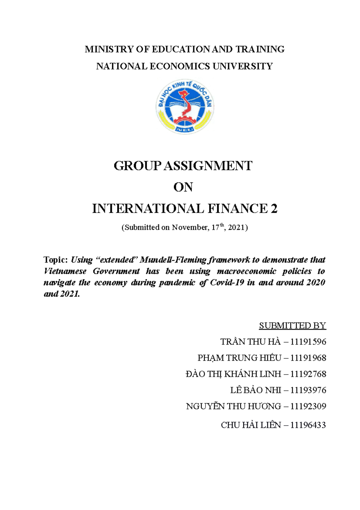 BFI Group 5 - finance - MINISTRY OF EDUCATION AND TRAINING NATIONAL ...
