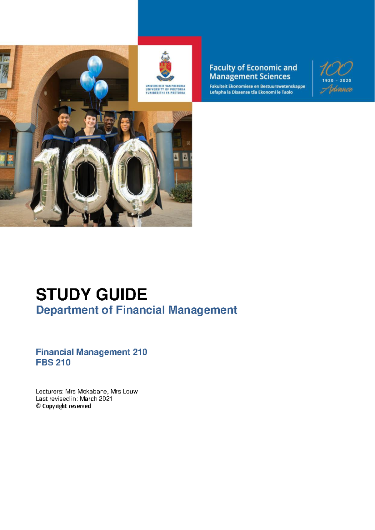 FBS 210 2021 Study Guide - STUDY GUIDE Department of Financial ...