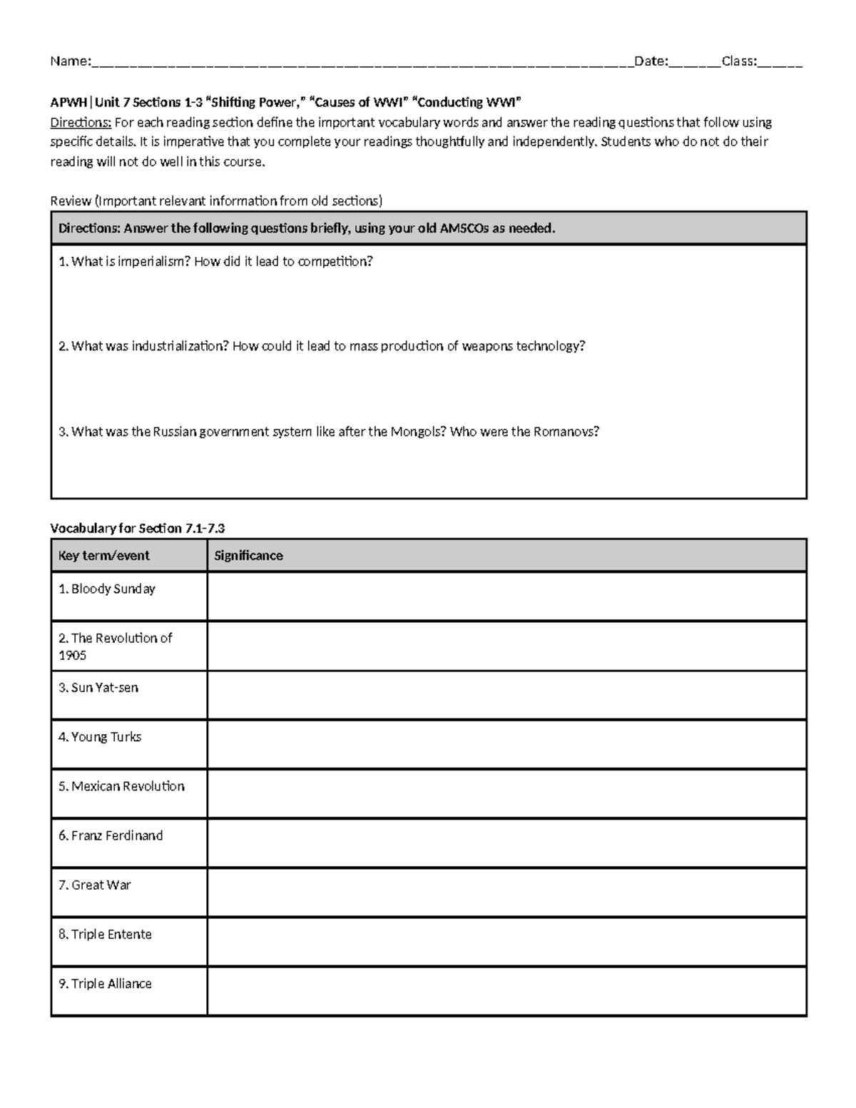 Unit 7 Study Guide: Key Concepts and Vocabulary for WWI & WWII - Studocu