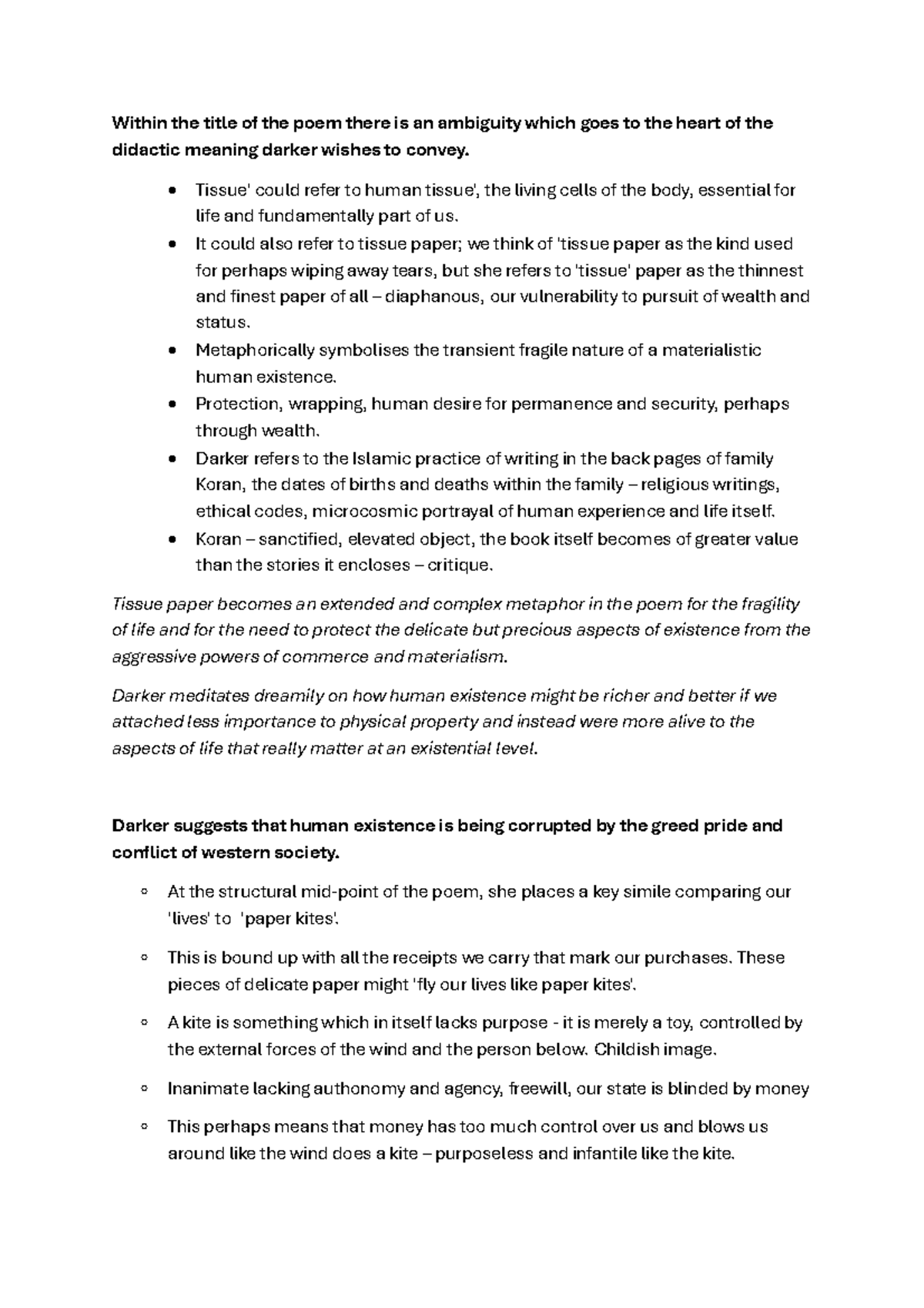 Tissue Paper Metaphor Analysis - Literature Notes - Studocu