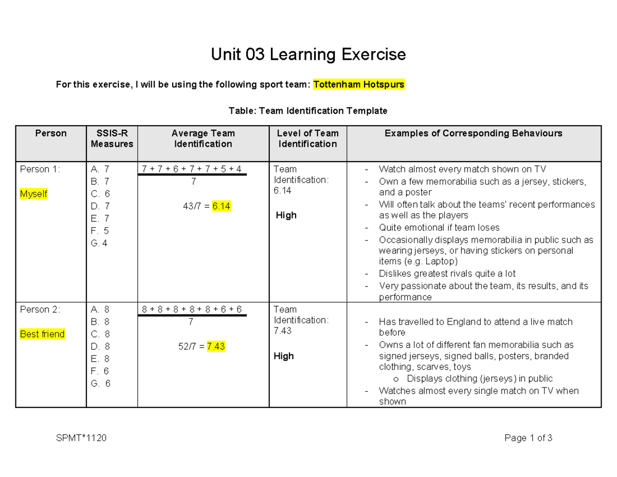 Unit 03 Learning Exercise: Team Identification Analysis - Studocu
