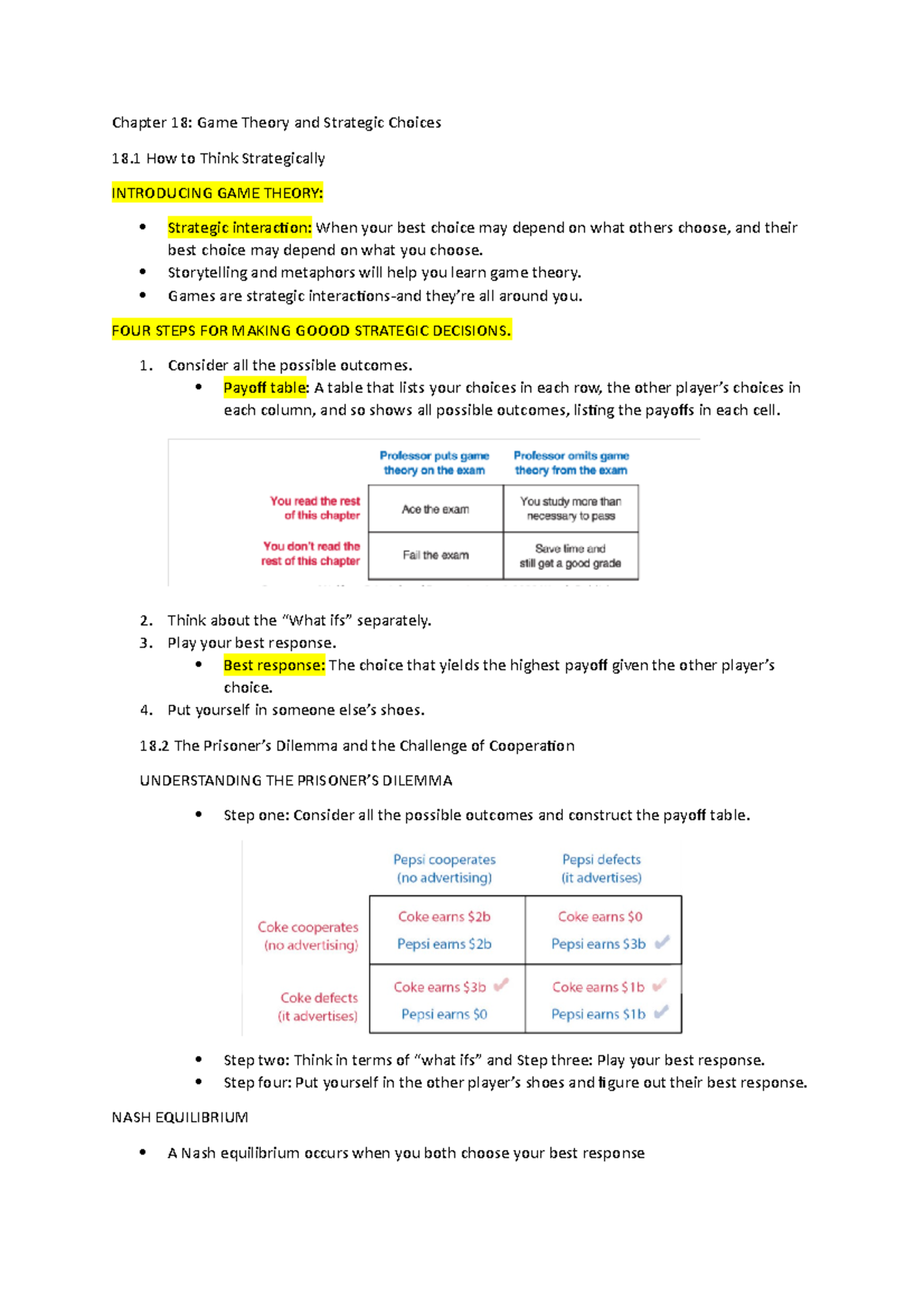 Chapter 18: Game Theory & Strategic Interactions - Econ Notes - Studocu