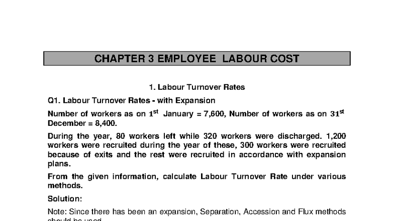CHAPTER 3 EMPLOYEE LABOUR COST: ANALYSIS OF TURNOVER RATES - Studocu