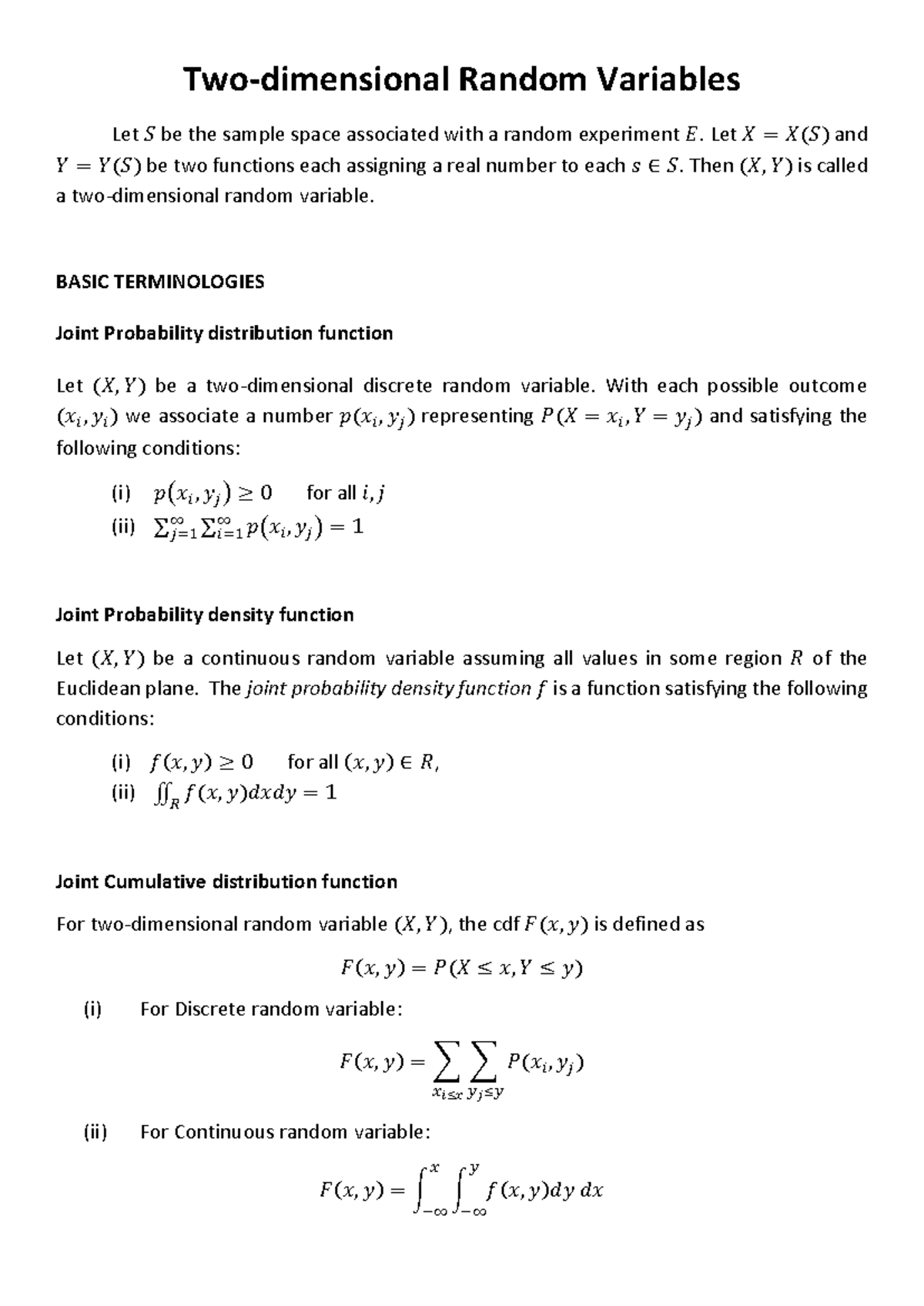 Random Variables - 2D - ques paper - Two-dimensional Random Variables ...
