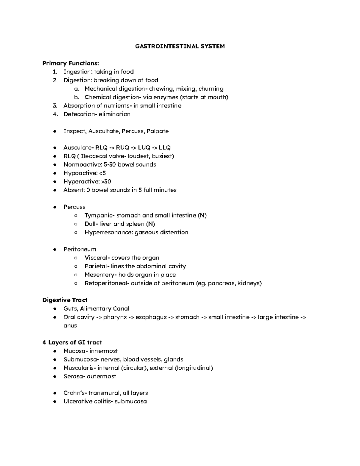 GASTROINTESTINAL & RENAL SYSTEM: Key Functions & Anatomy Overview - Studocu