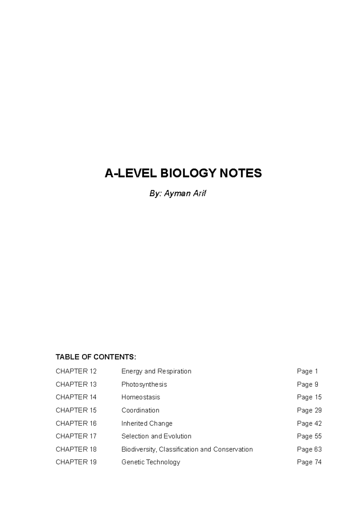 Ayman's A Level Bio Notes (9700) - Chapters on Energy, Respiration ...