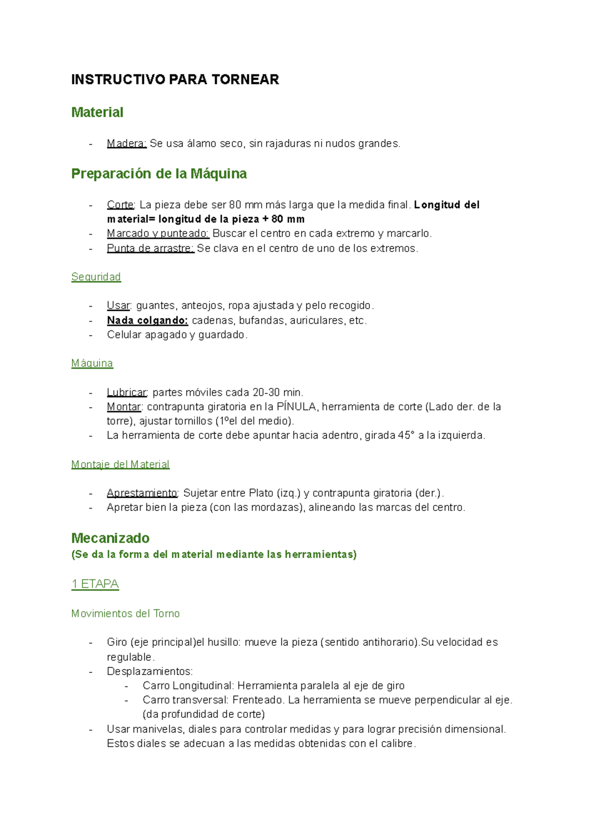 Instructivo para Tornear Material Madera: Proceso y Seguridad - Studocu
