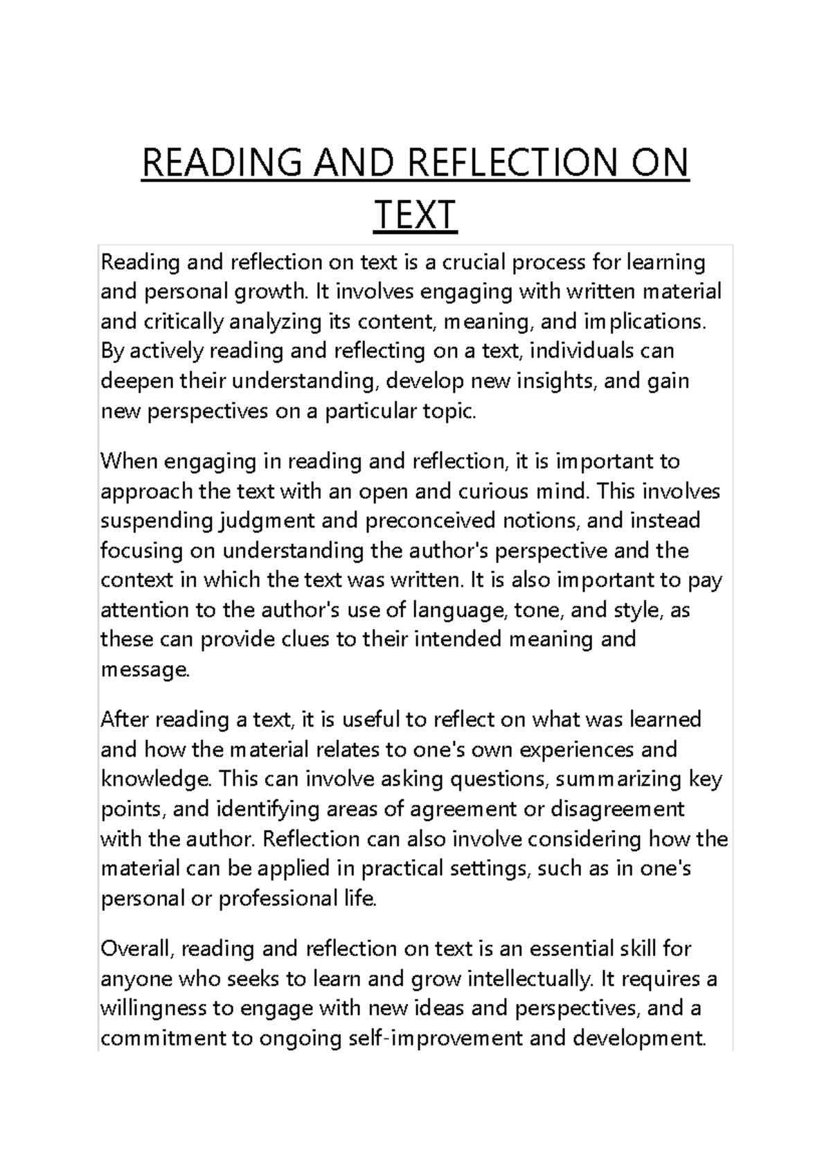 Reading & Reflecting on Text: A Guide to Personal Growth - Studocu