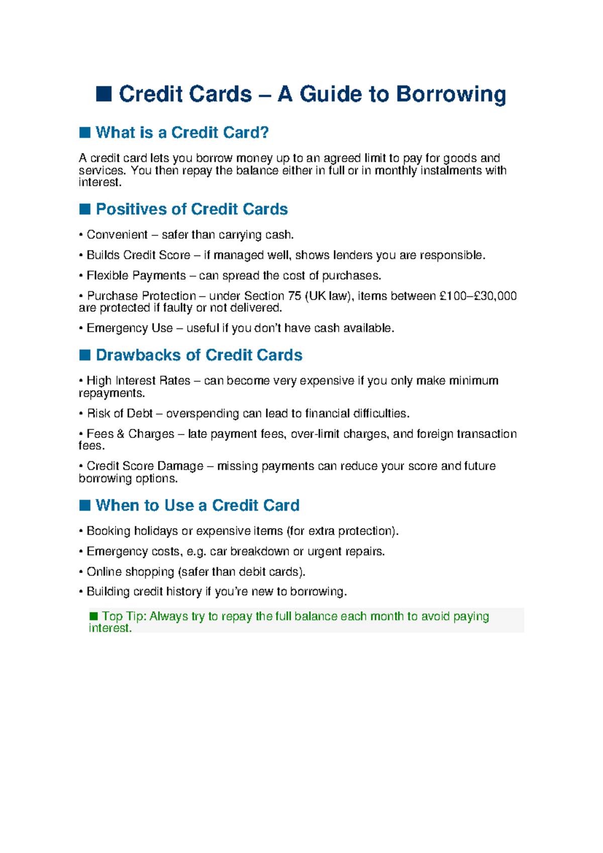 Credit Cards: A Comprehensive Guide to Borrowing and Usage - Studocu