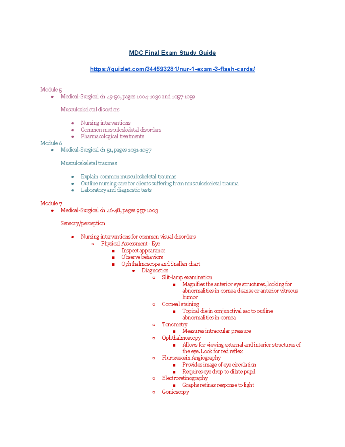 MDC Final Exam Study Guide for Medical-Surgical Nursing Concepts - Studocu