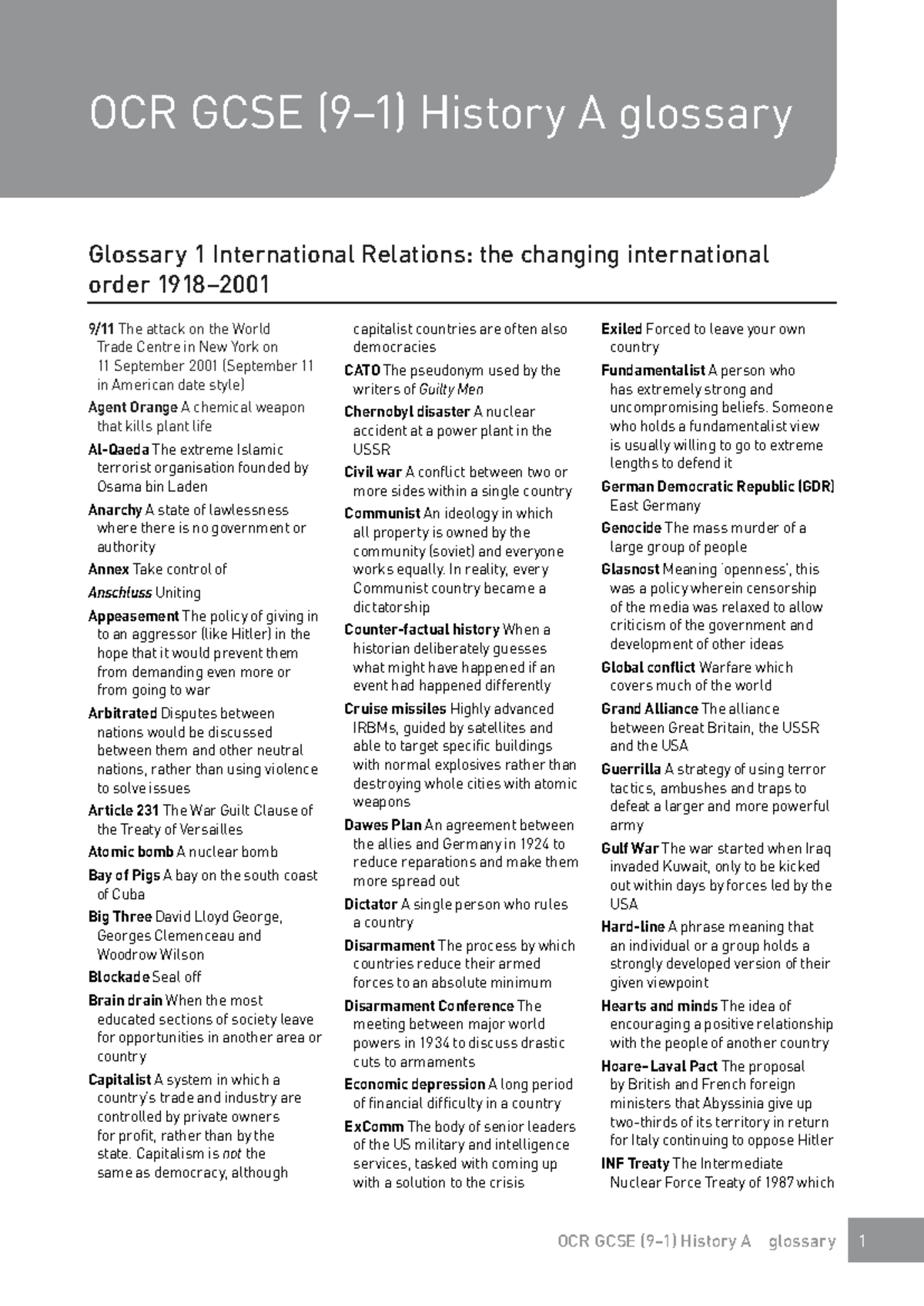 OCR GCSE History A Glossary of Key Terms and Concepts - Studocu
